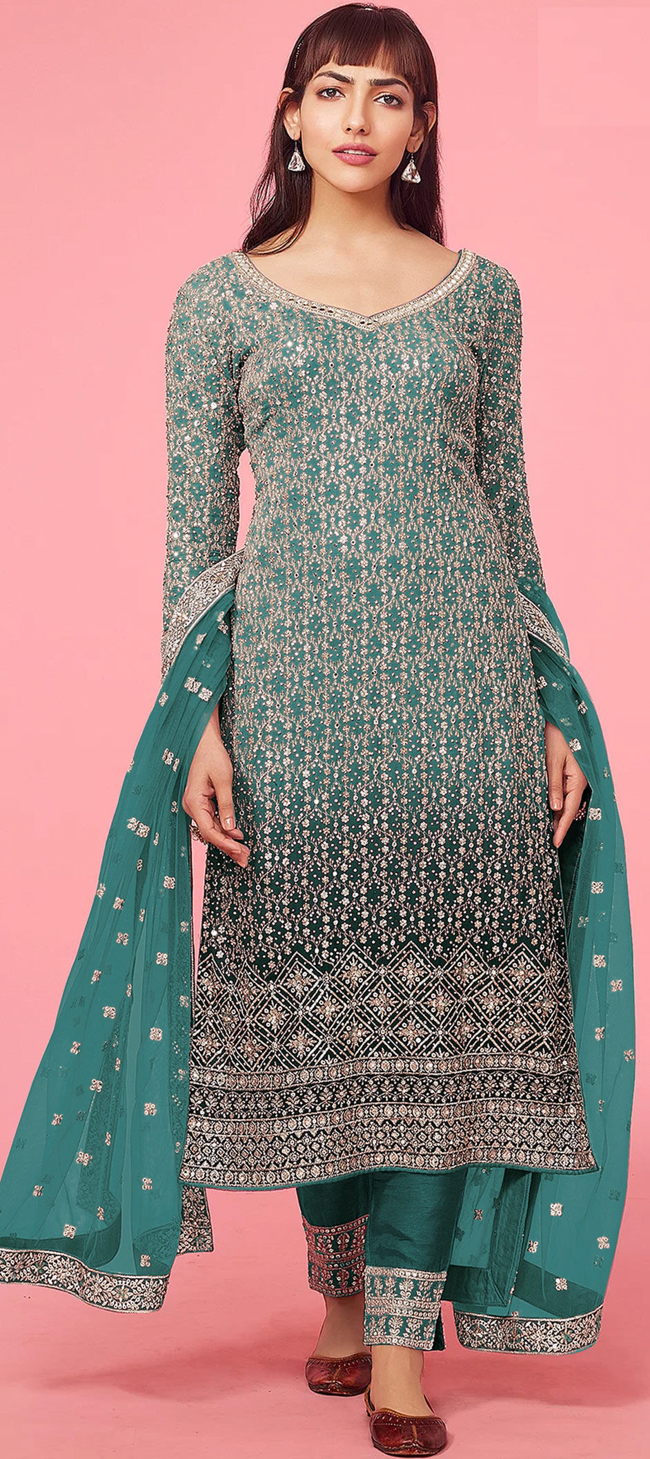 Party Wear Green color Georgette fabric Salwar Kameez : 1893228