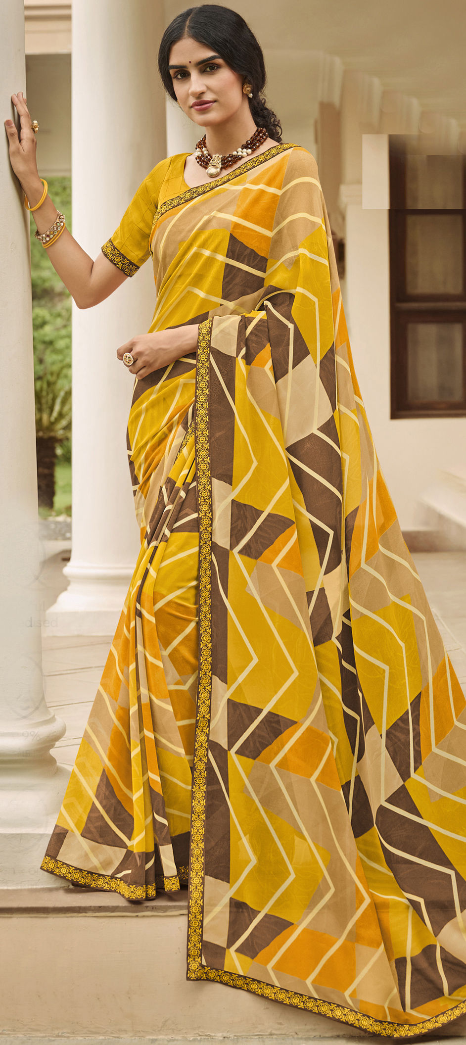 Engagement, Festive, Reception Gold color Georgette fabric Saree : 1893473