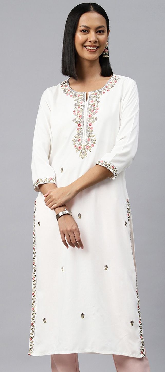 Casual, Summer White and Off White color Rayon fabric Kurti : 1893661