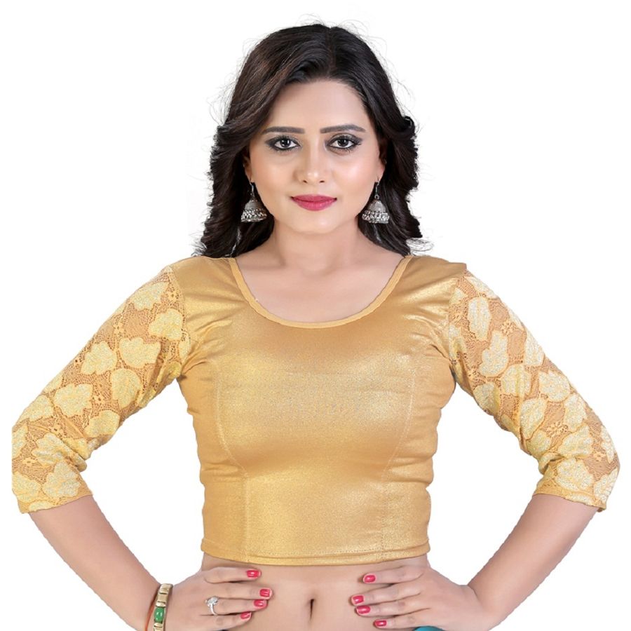 18950: Gold color family stitched Blouse