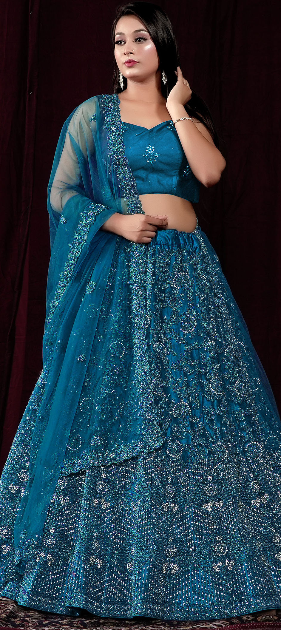 Bridal, Reception, Wedding Blue color Net fabric Lehenga : 1895438