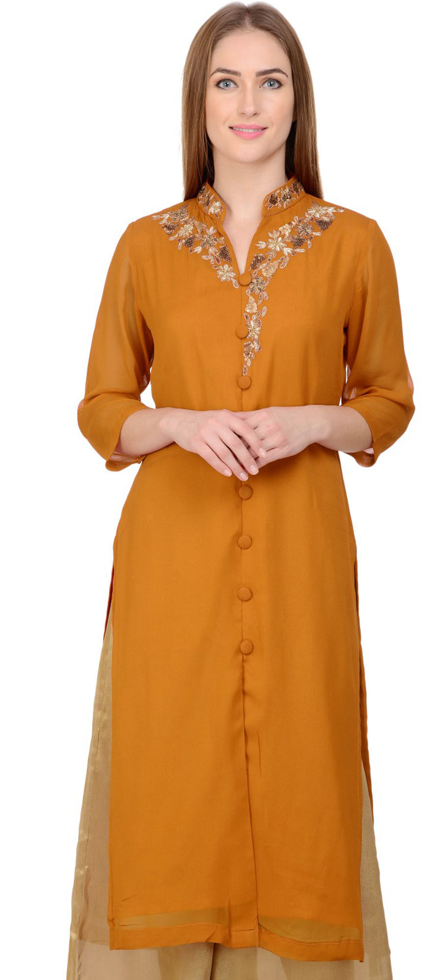 Festive Yellow color Georgette fabric Kurti : 1895834