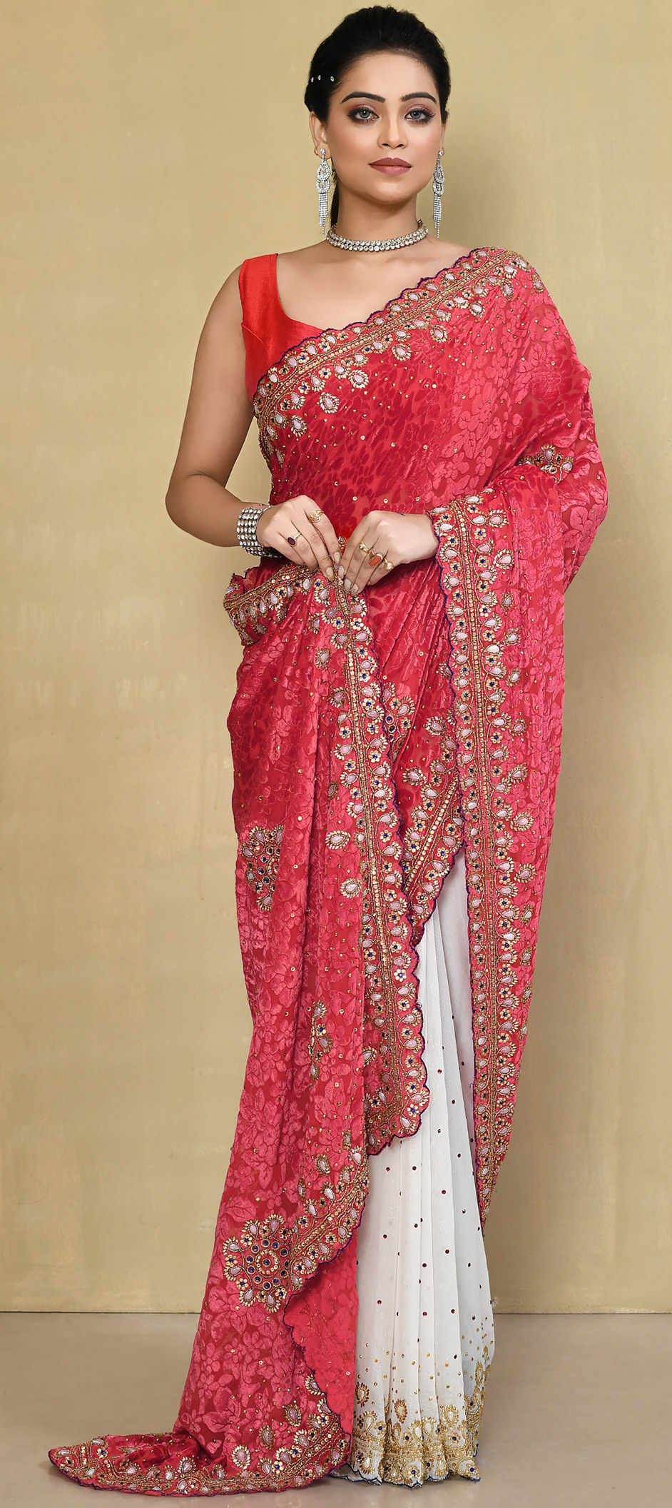 Red And White Wedding Sari