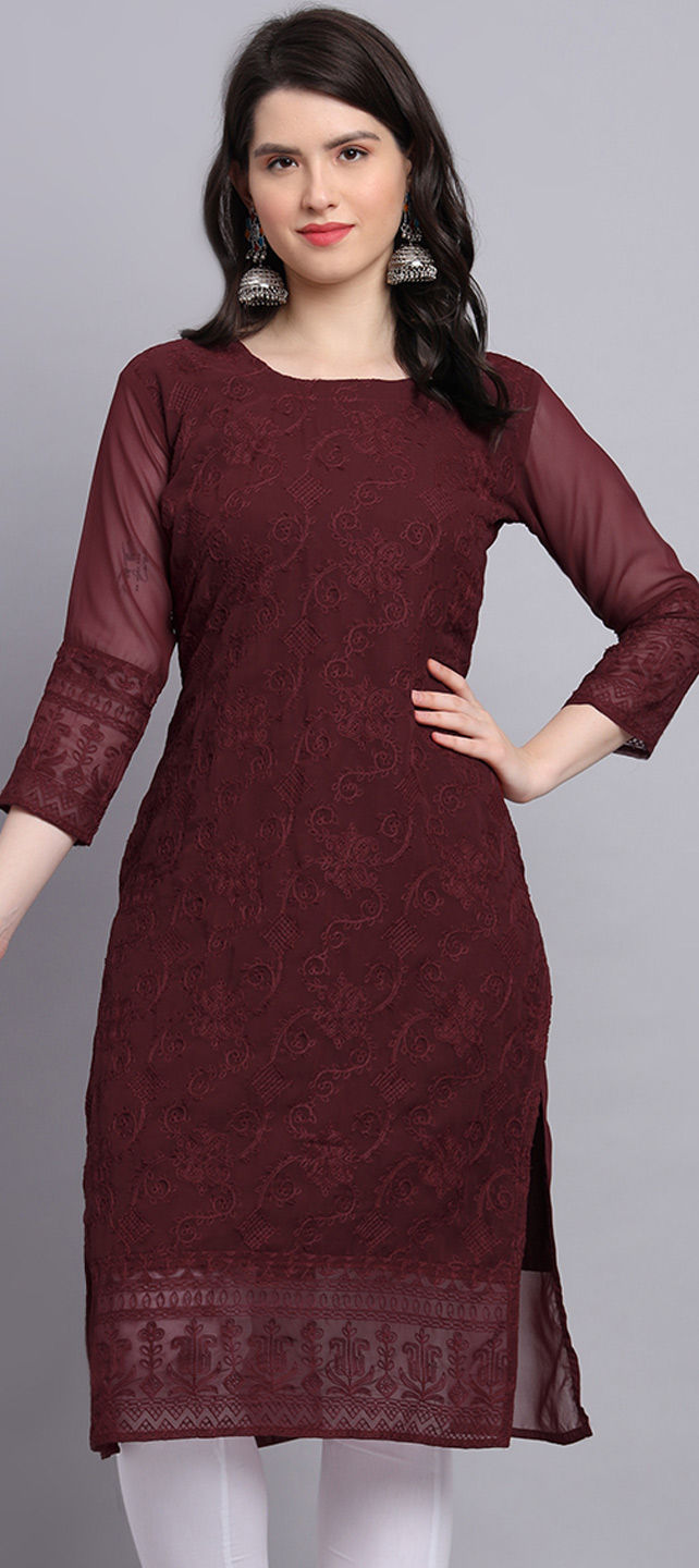 Casual Red and Maroon color Georgette fabric Kurti : 1897441