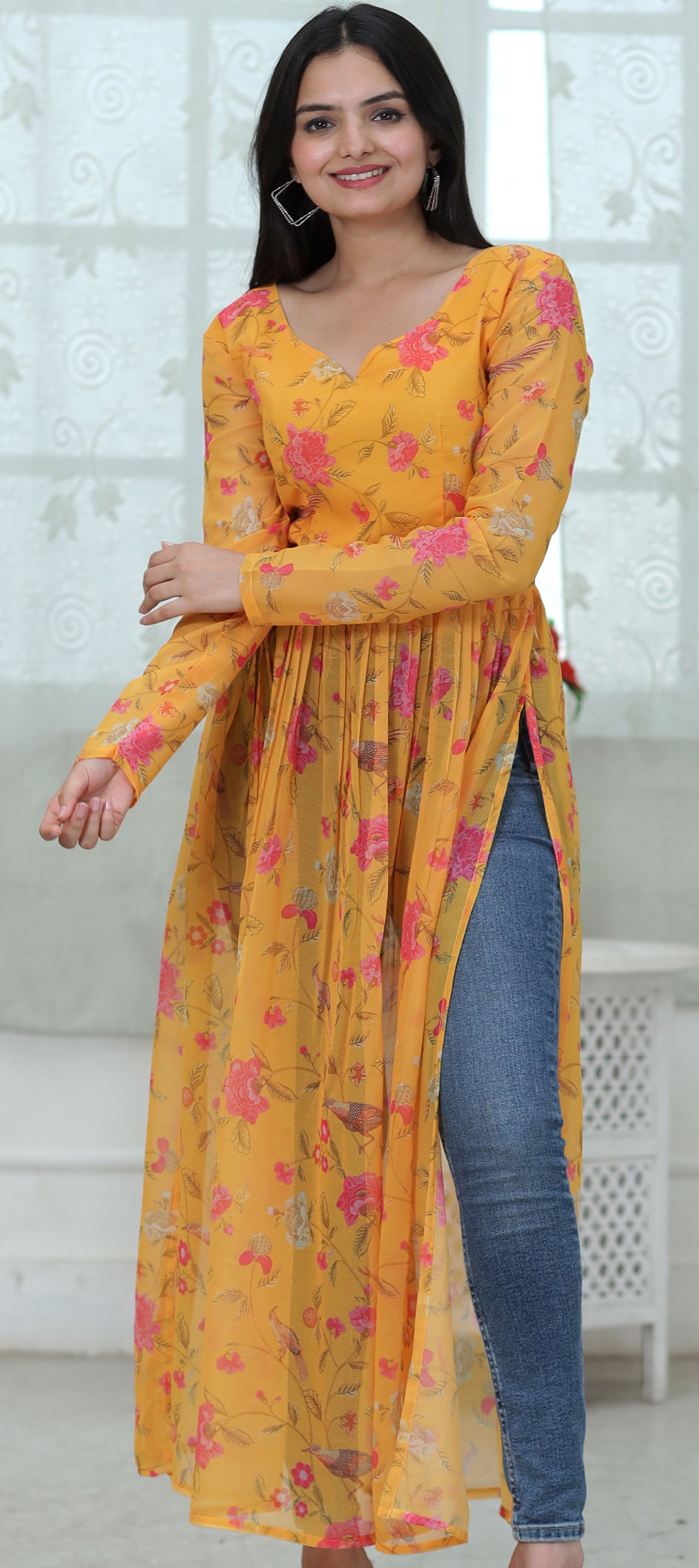 Casual Yellow color Faux Georgette fabric Kurti : 1897654