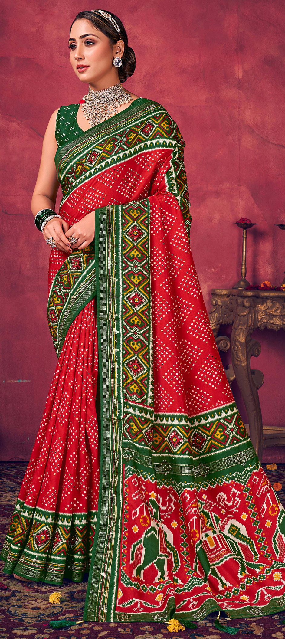 Festive, Traditional Red and Maroon color Silk, Tussar Silk fabric ...