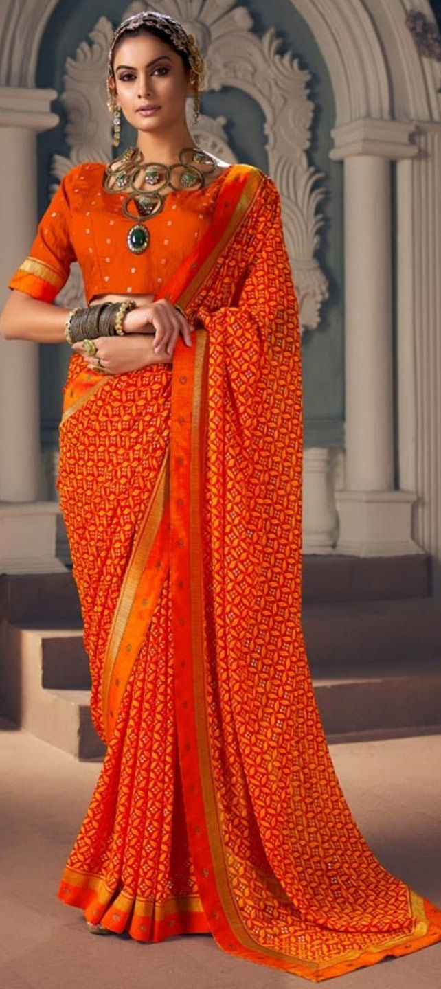 Mehendi Sangeet, Party Wear, Reception Orange color Georgette fabric ...