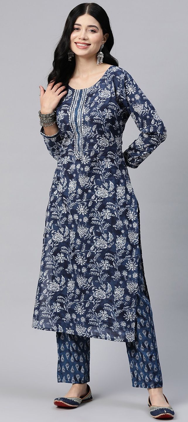 Festive, Summer Blue color Cotton fabric Salwar Kameez : 1898741