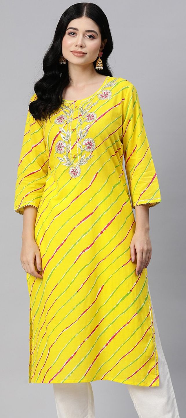 Festive, Summer Yellow color Cotton fabric Kurti : 1899662