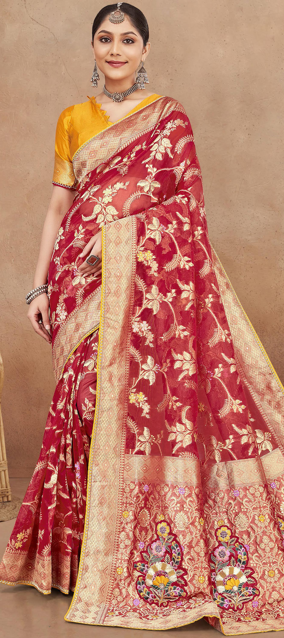 Bridal, Reception, Wedding Red and Maroon color Silk fabric Saree : 1900112