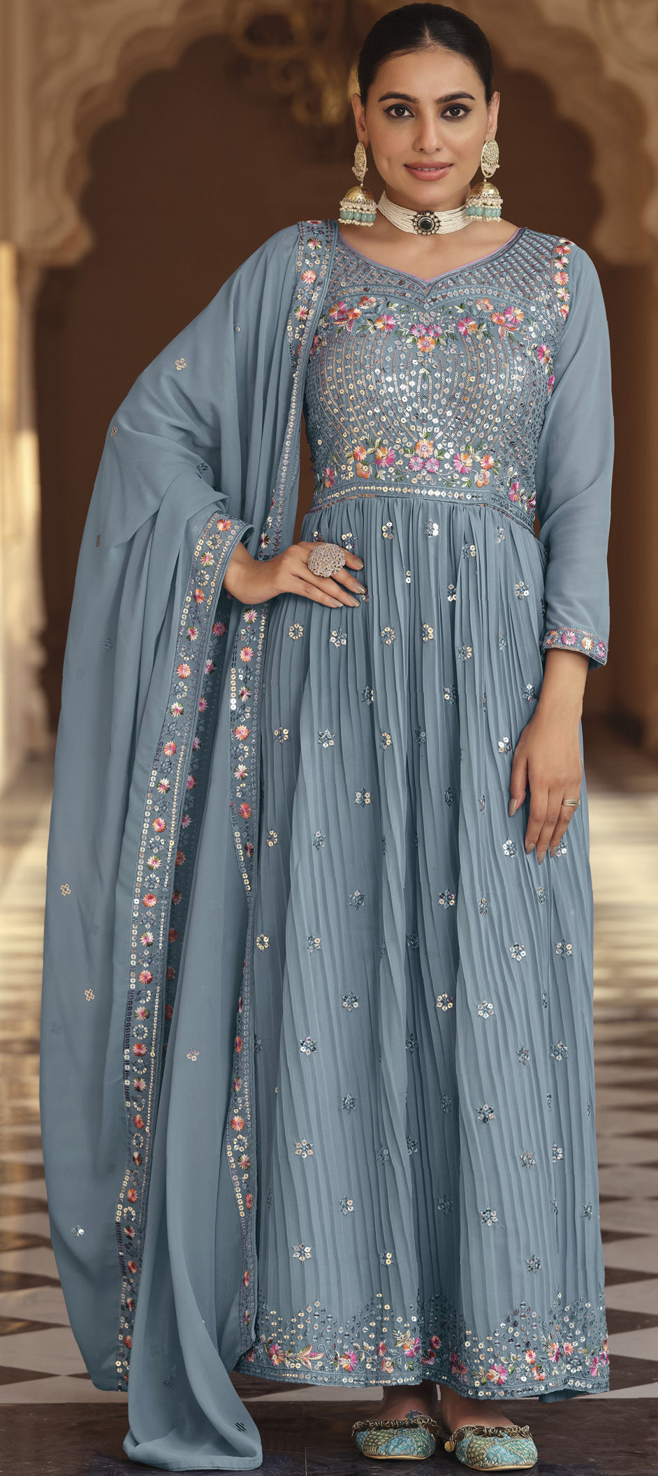 Festive, Party Wear Blue color Georgette fabric Gown : 1900133