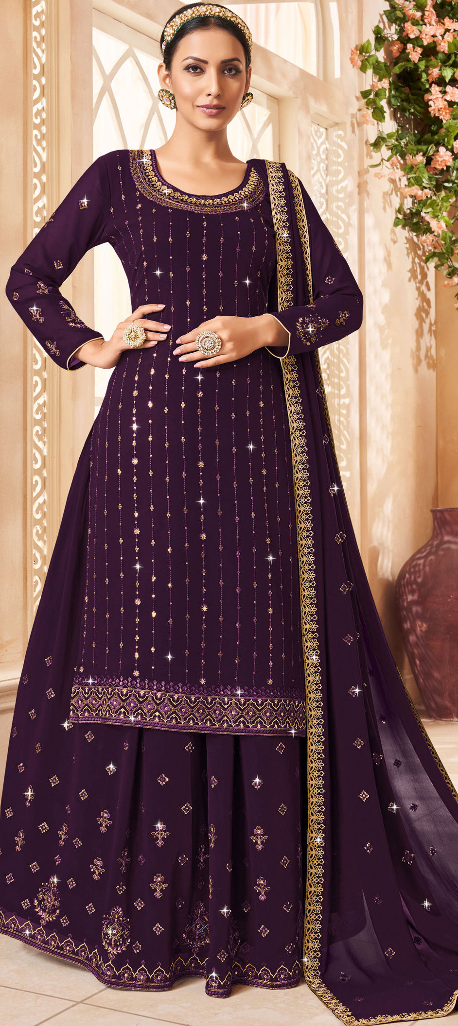 Festive, Party Wear, Reception Purple and Violet color Georgette fabric ...