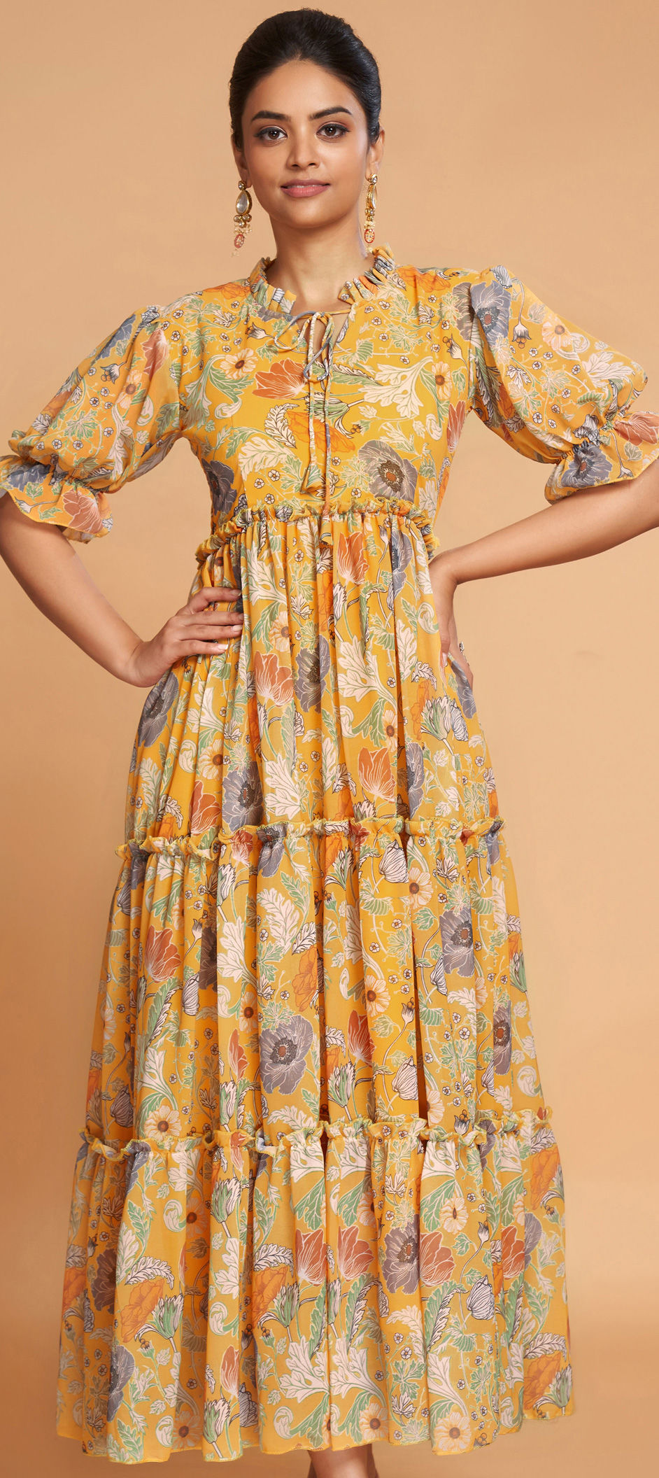 Summer Yellow color Faux Georgette fabric Kurti : 1900455