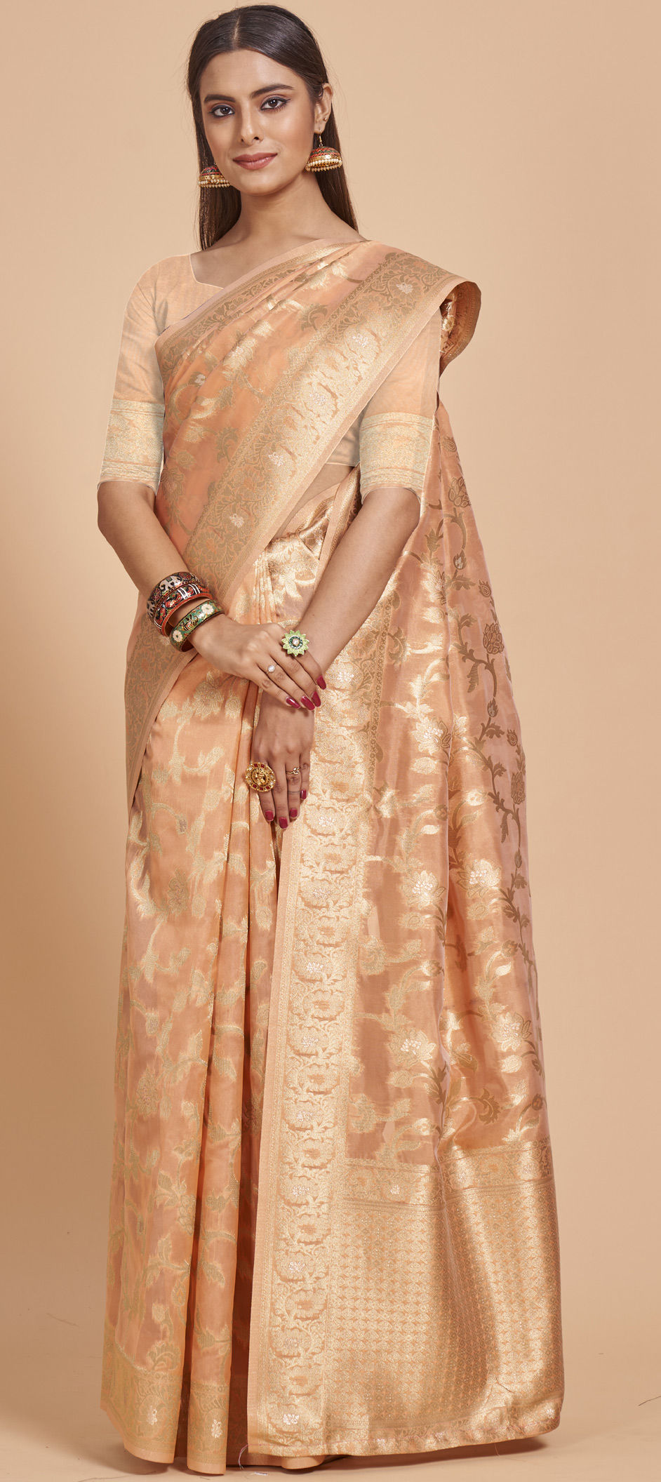 Festive, Reception, Traditional Pink and Majenta color Organza Silk ...