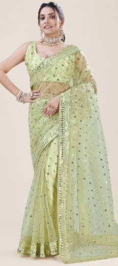 Festive, Reception Green color Net fabric Saree : 1900759