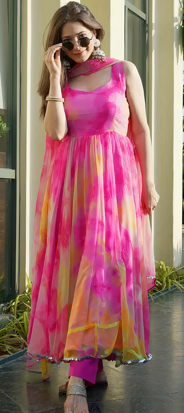 Festive, Party Wear, Reception Multicolor color Organza Silk fabric ...