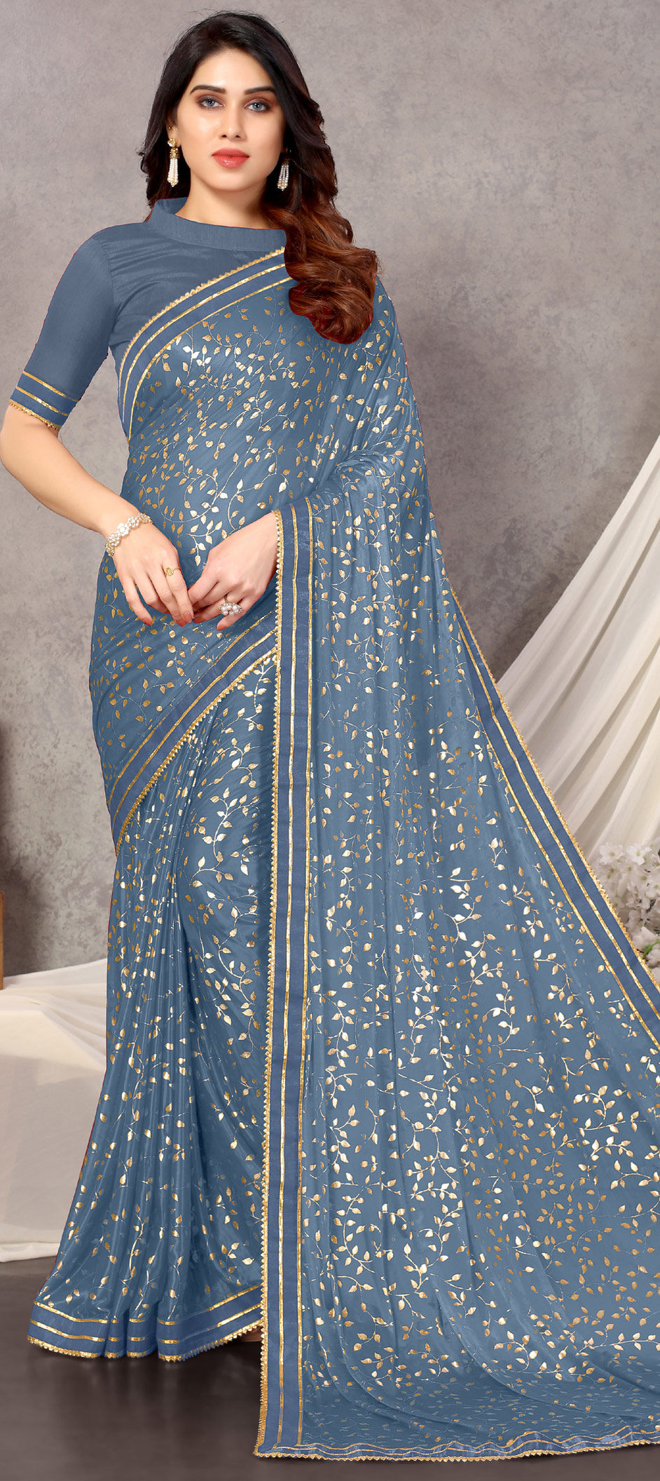 Casual Black and Grey color Lycra fabric Saree : 1901153