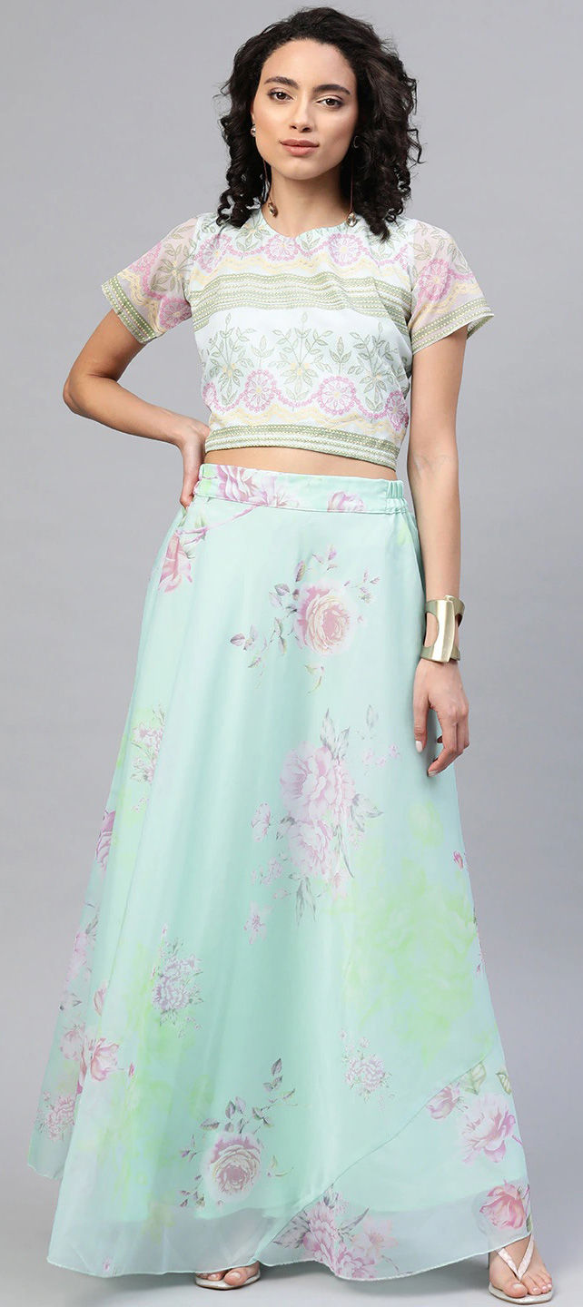 Festive, Party Wear, Reception Green color Organza Silk fabric Ready to Wear Lehenga : 1901724