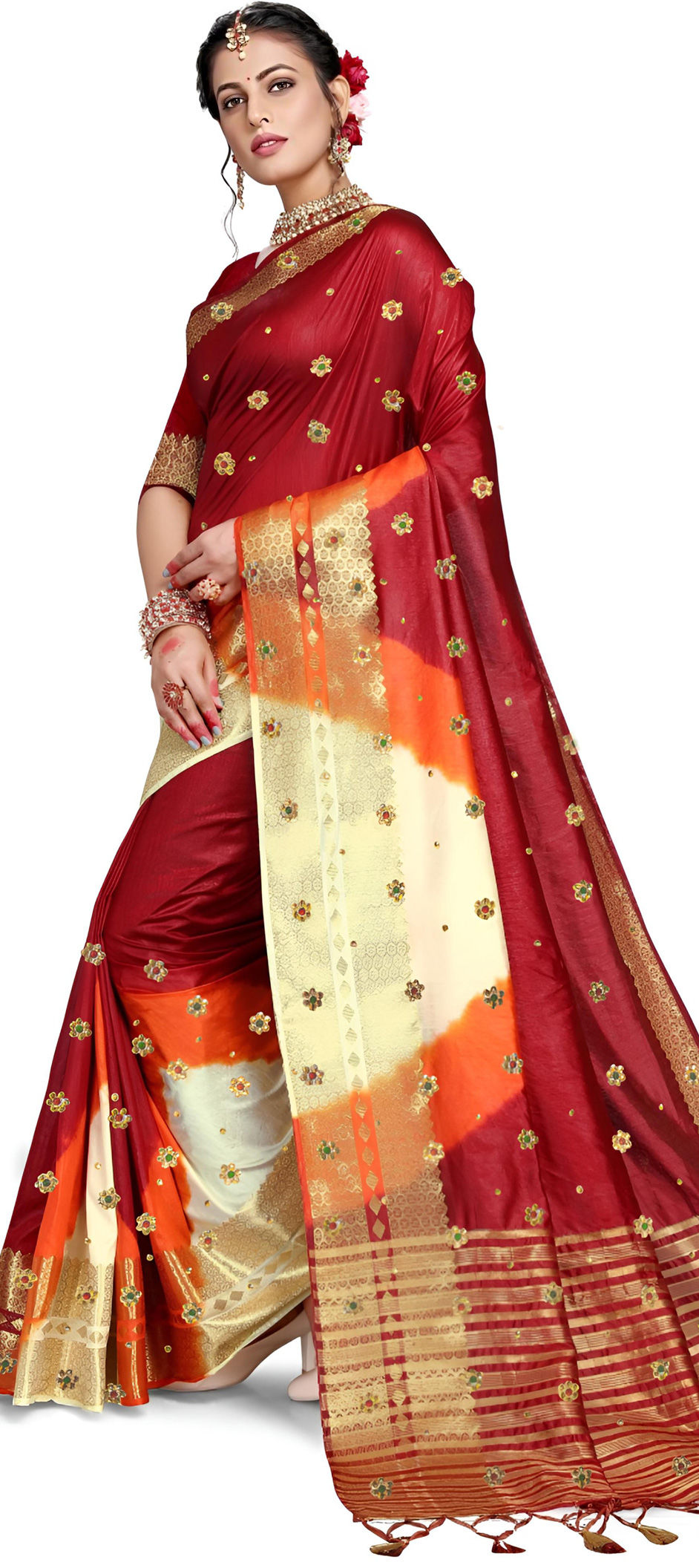 Bridal, Reception, Wedding Red and Maroon color Satin Silk fabric Saree ...