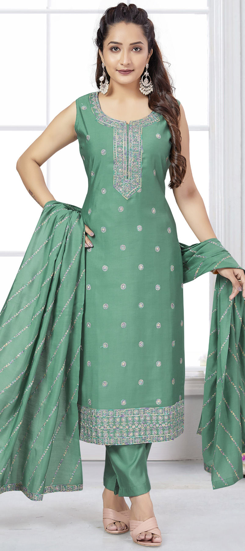 Festive, Party Wear, Reception Green color Silk fabric Salwar Kameez ...