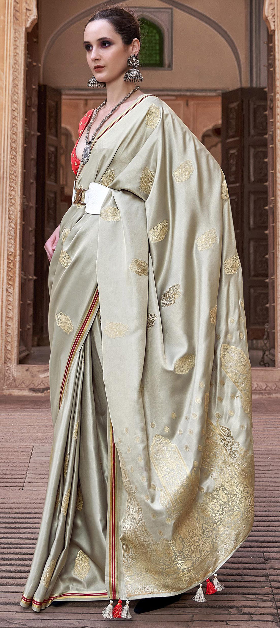 Festive, Party Wear, Traditional Black and Grey color Satin Silk, Silk ...