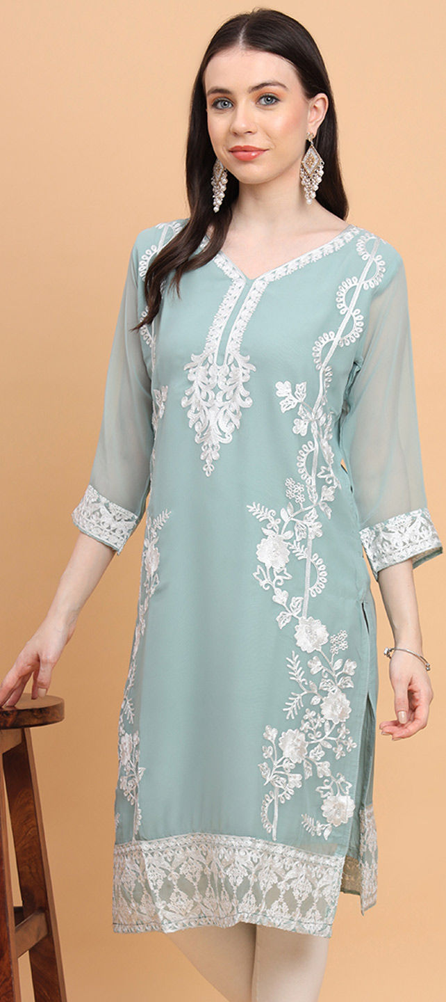 Casual Black and Grey color Georgette fabric Kurti : 1902465
