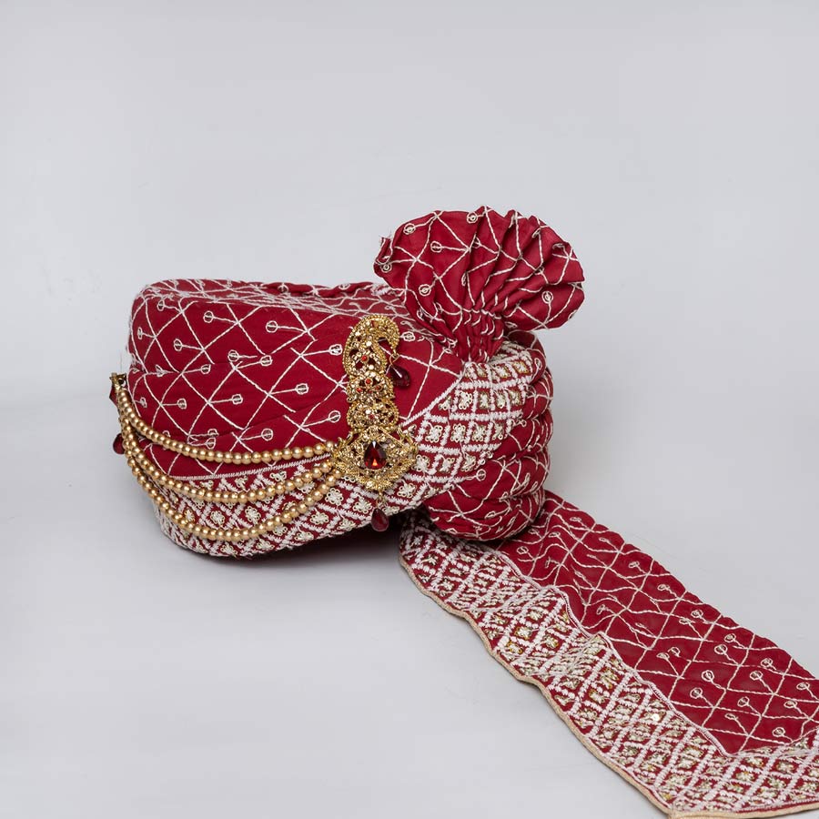 Wedding Red and Maroon color Blended, Dupion Silk fabric Turban : 1903198