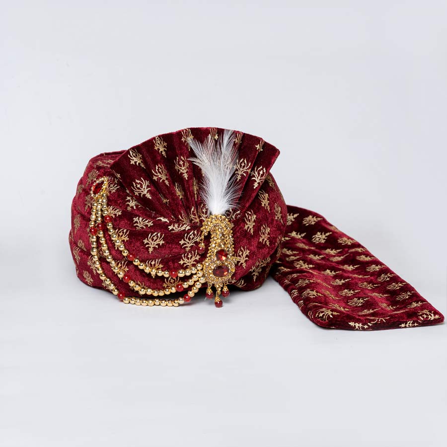 Wedding Red and Maroon color Velvet fabric Turban : 1903208
