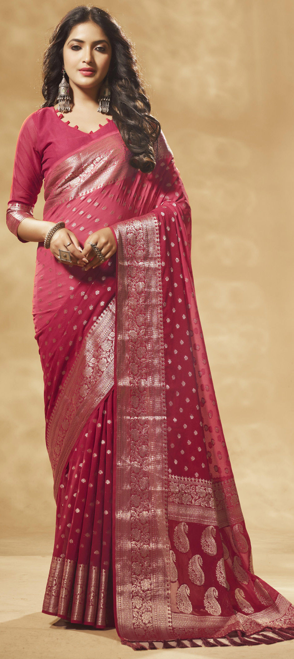 Festive, Reception Red and Maroon color Georgette fabric Saree : 1903486