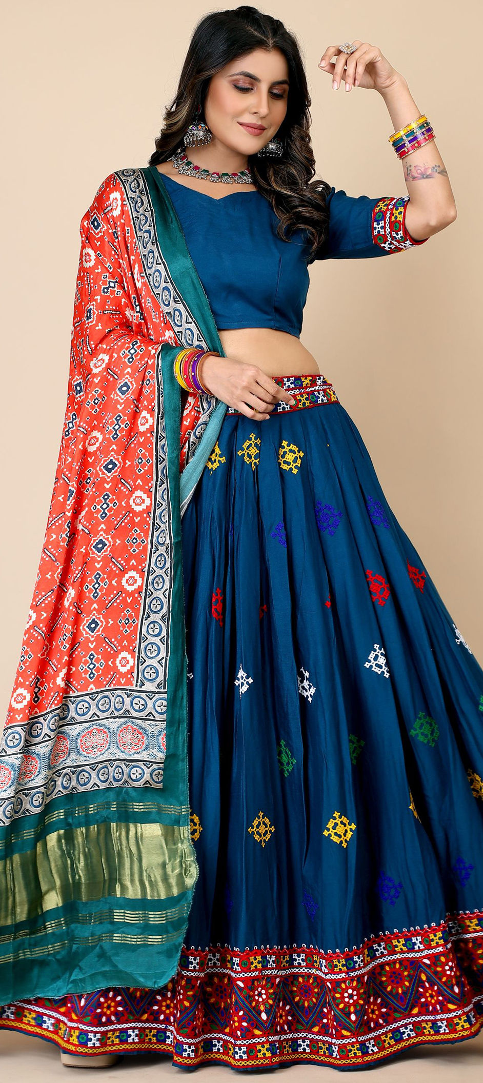 Festive, Navratri, Reception Blue color Rayon fabric Lehenga : 1903637