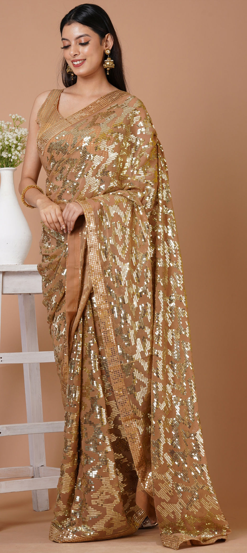 Festive, Party Wear, Reception Gold color Georgette fabric Saree : 1904089