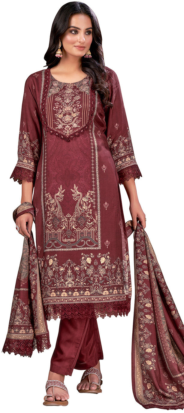 Festive, Party Wear, Reception Purple and Violet color Muslin fabric ...