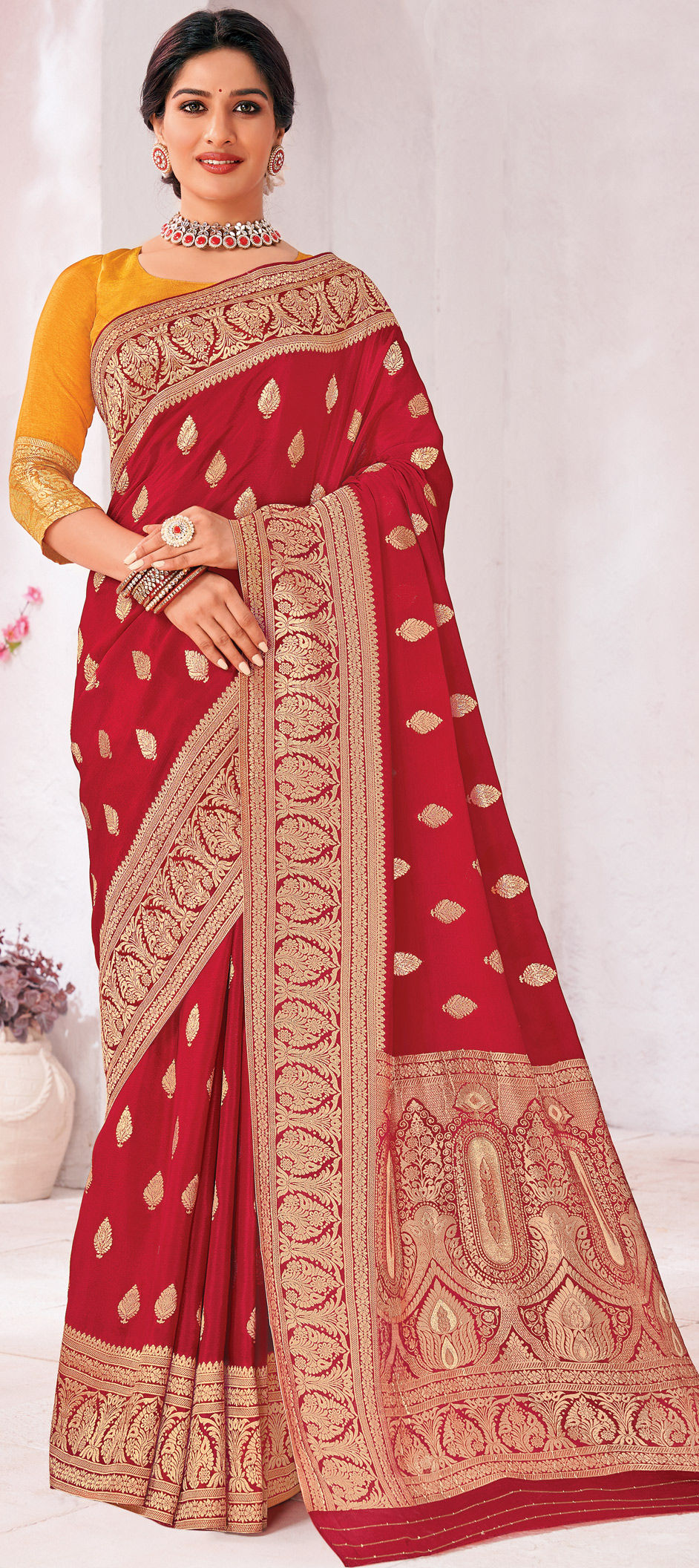 Party Wear, Reception, Wedding Red and Maroon color Chiffon fabric ...
