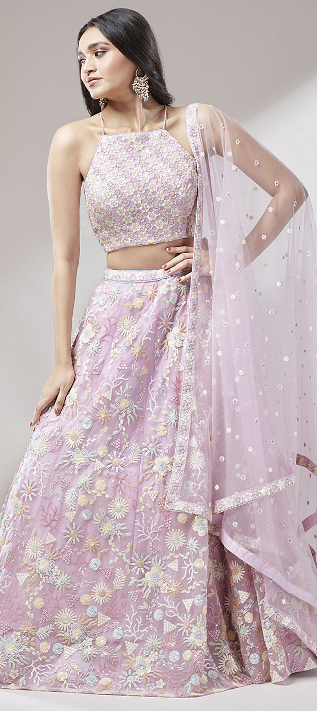 Designer, Reception, Wedding Red and Maroon color Net fabric Lehenga ...