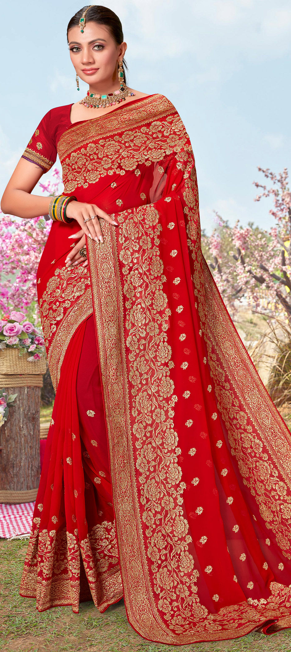 Festive, Reception, Wedding Red and Maroon color Georgette fabric Saree ...