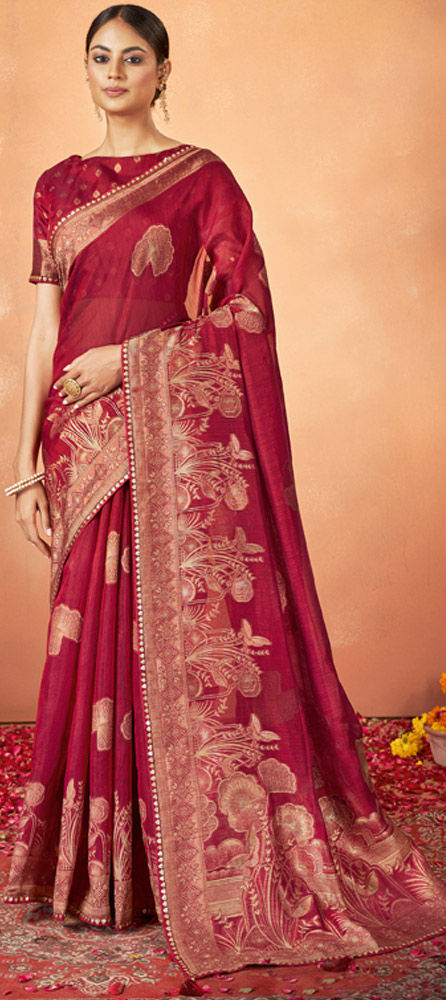 Engagement, Reception, Wedding Red and Maroon color Kanjeevaram Silk ...