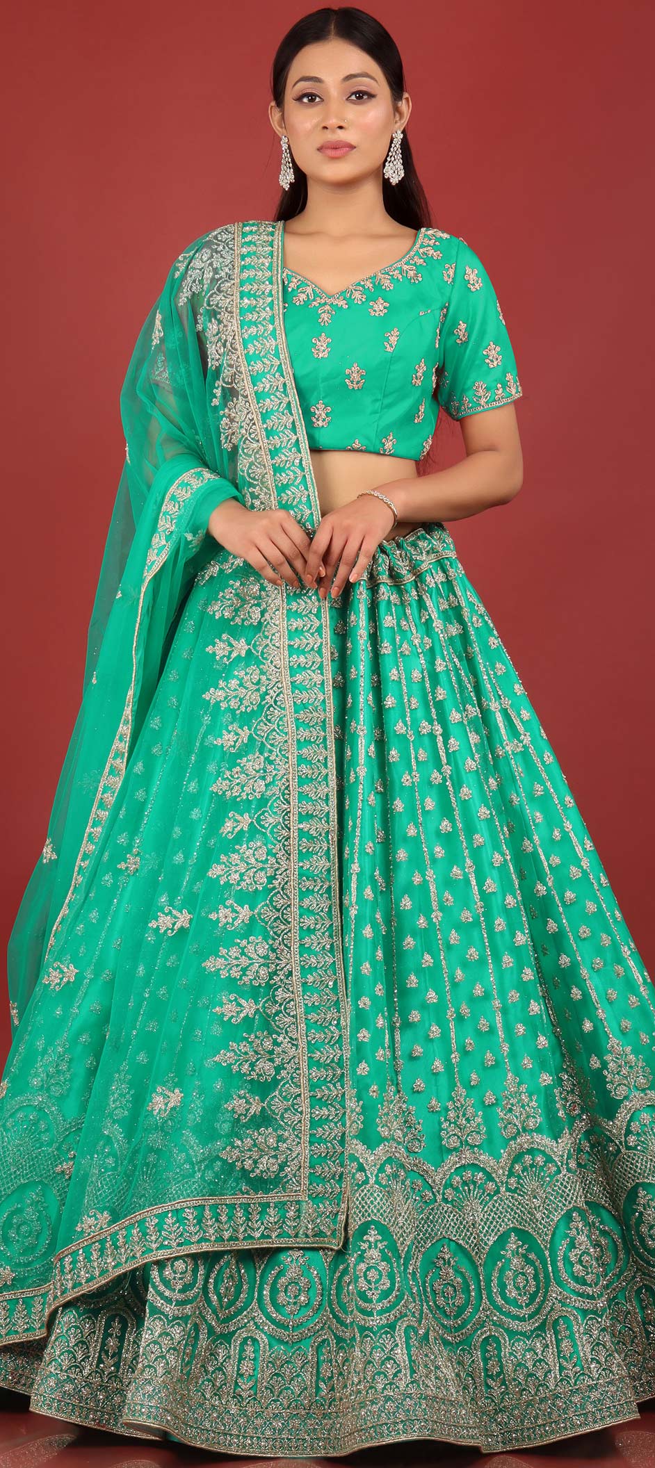 Festive, Party Wear, Reception, Wedding Blue color Net fabric Lehenga ...