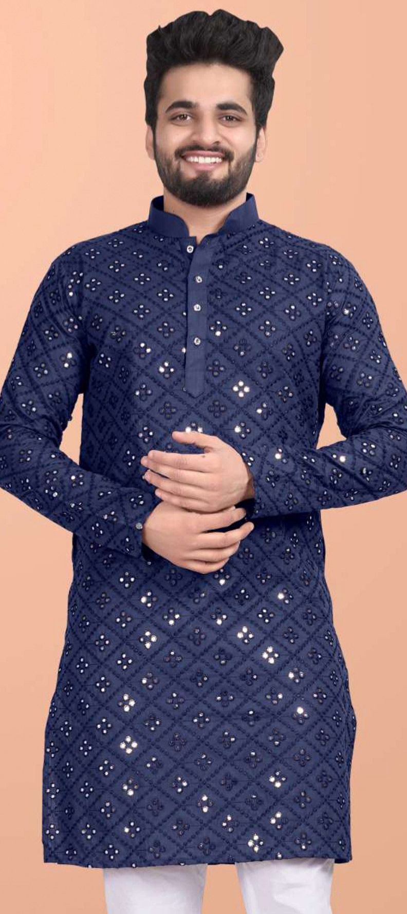 Party Wear Blue color Blended Cotton fabric Kurta : 1905680