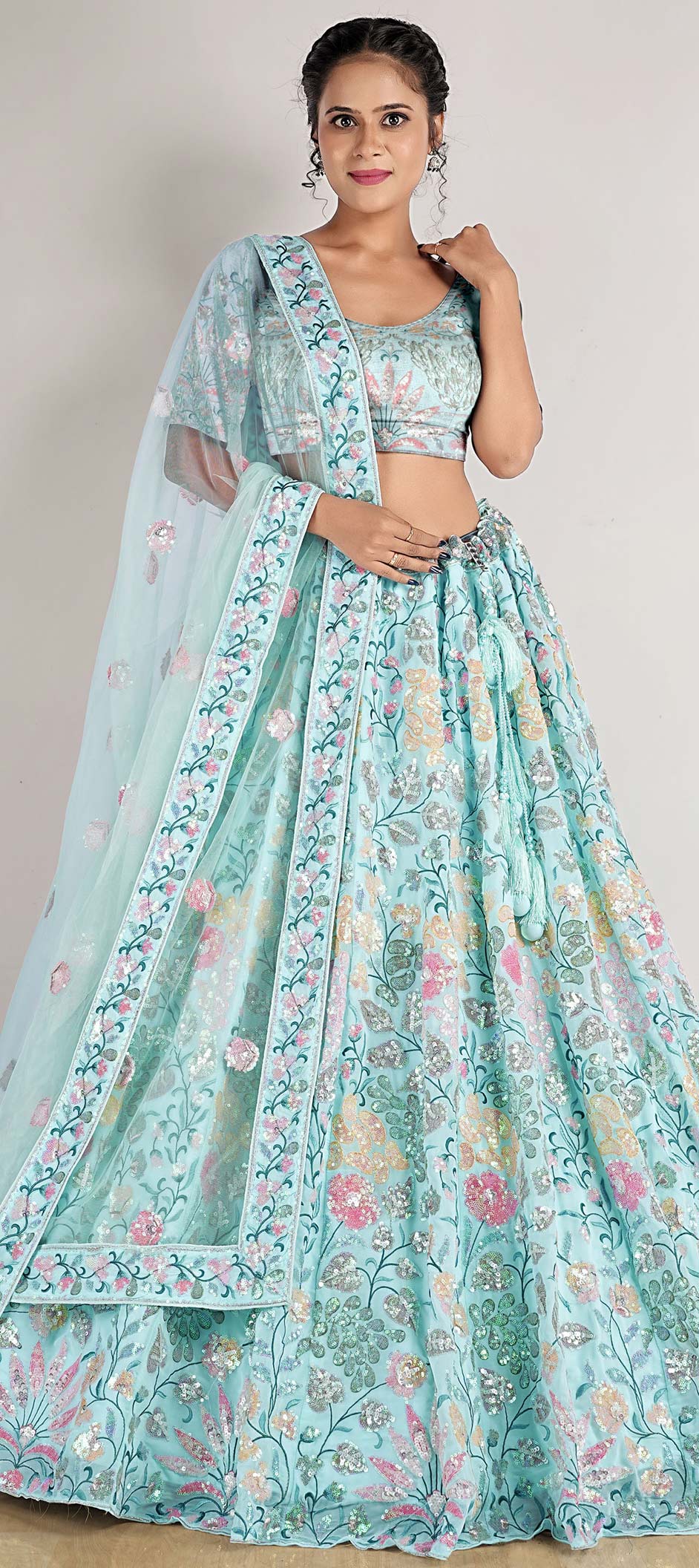 Festive, Party Wear, Reception, Wedding Green color Net fabric Lehenga ...