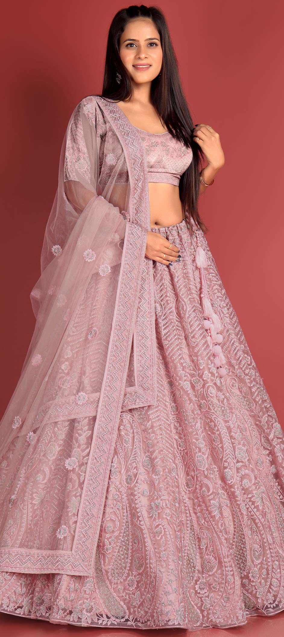 Festive, Party Wear, Reception, Wedding Pink and Majenta color Net ...