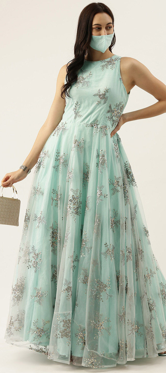 Festive, Reception, Wedding Blue color Net fabric Gown : 1906147