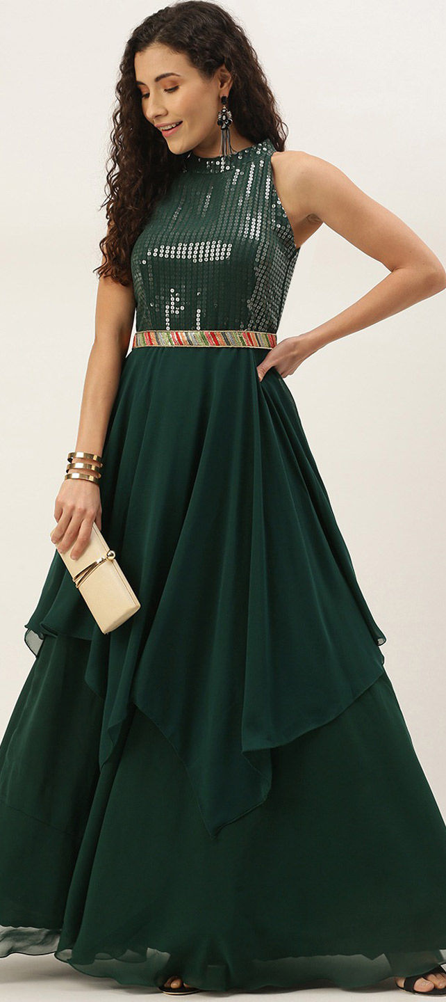 Festive, Reception, Wedding Green color Georgette fabric Gown : 1906154