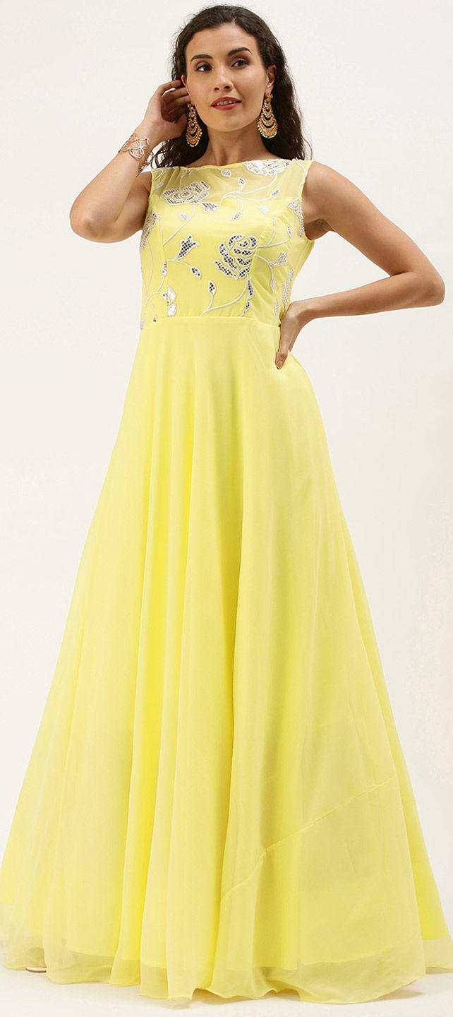 Festive, Reception, Wedding Yellow color Georgette fabric Gown : 1906157