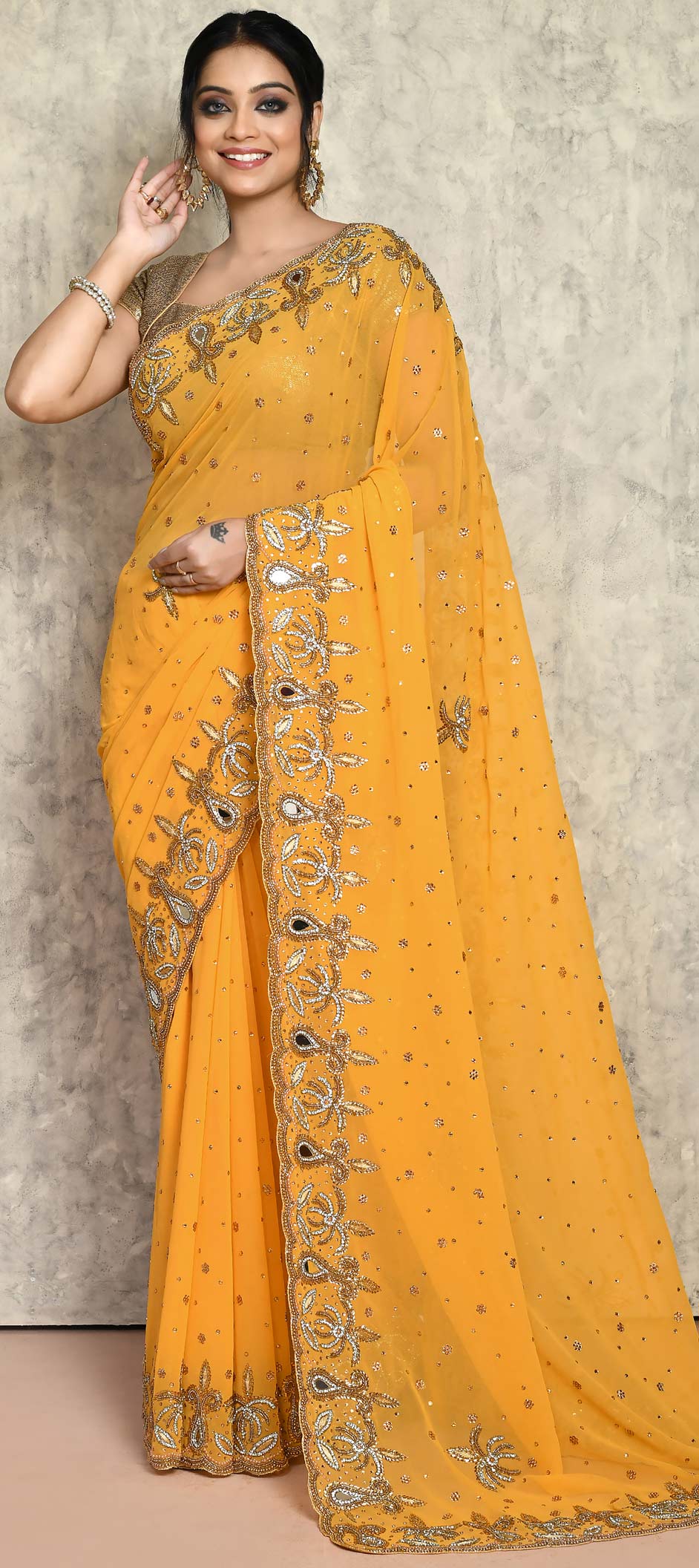 Bridal, Wedding Yellow color Georgette fabric Saree : 1906941
