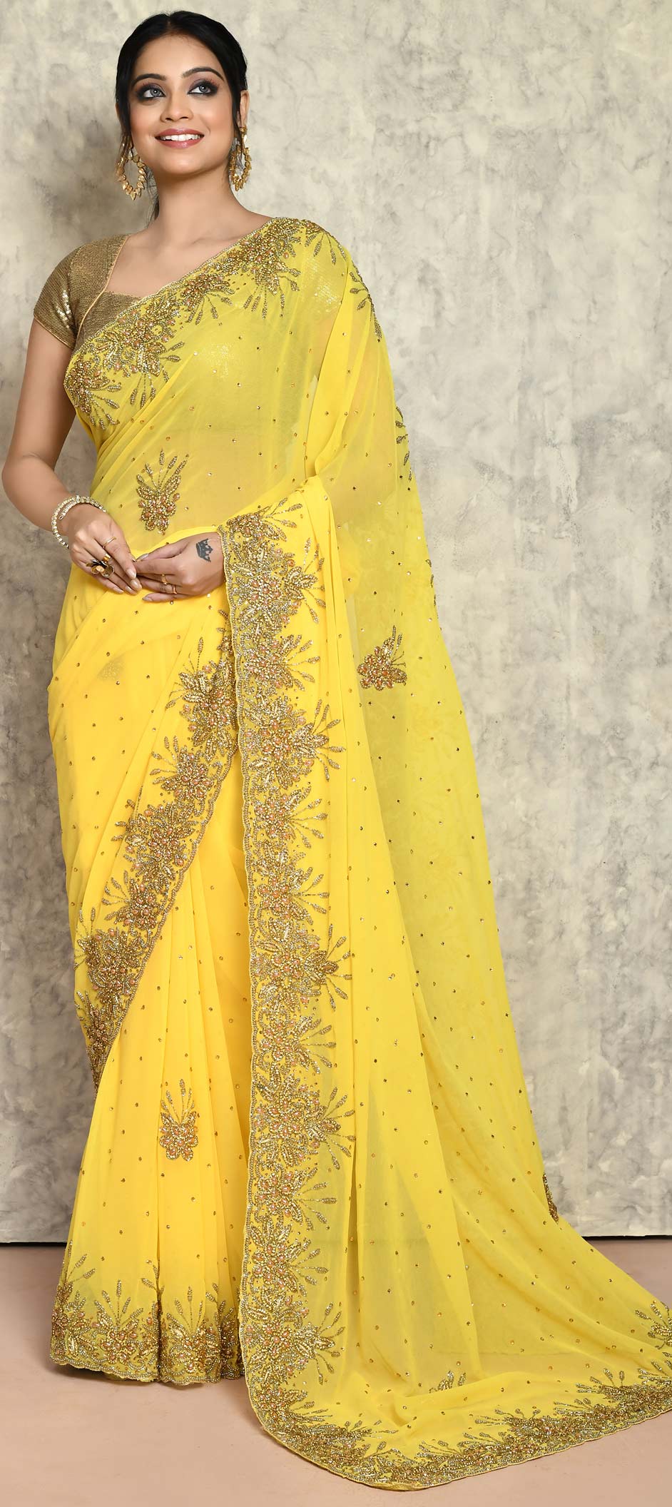 Bridal, Wedding Yellow color Georgette fabric Saree : 1906962