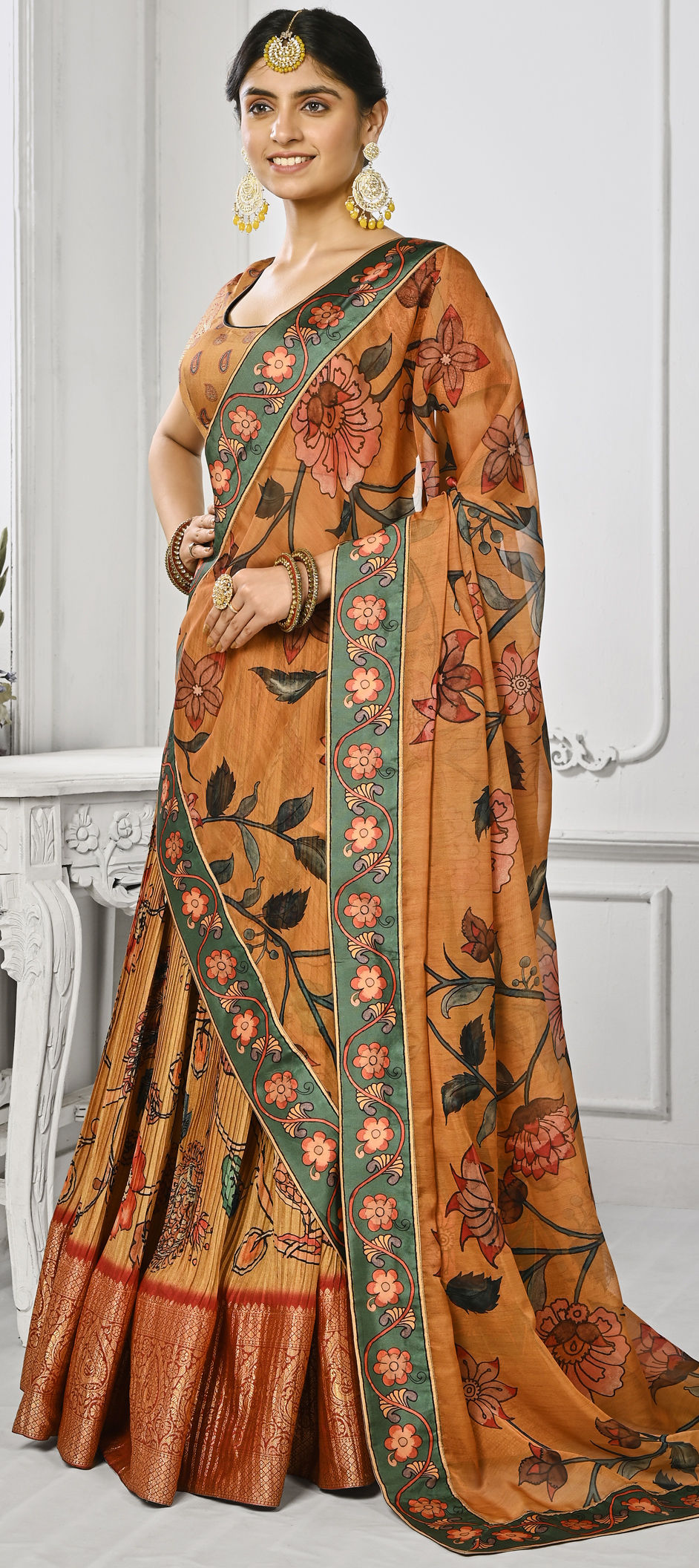 Reception, Wedding Yellow color Silk fabric Lehenga : 1907376