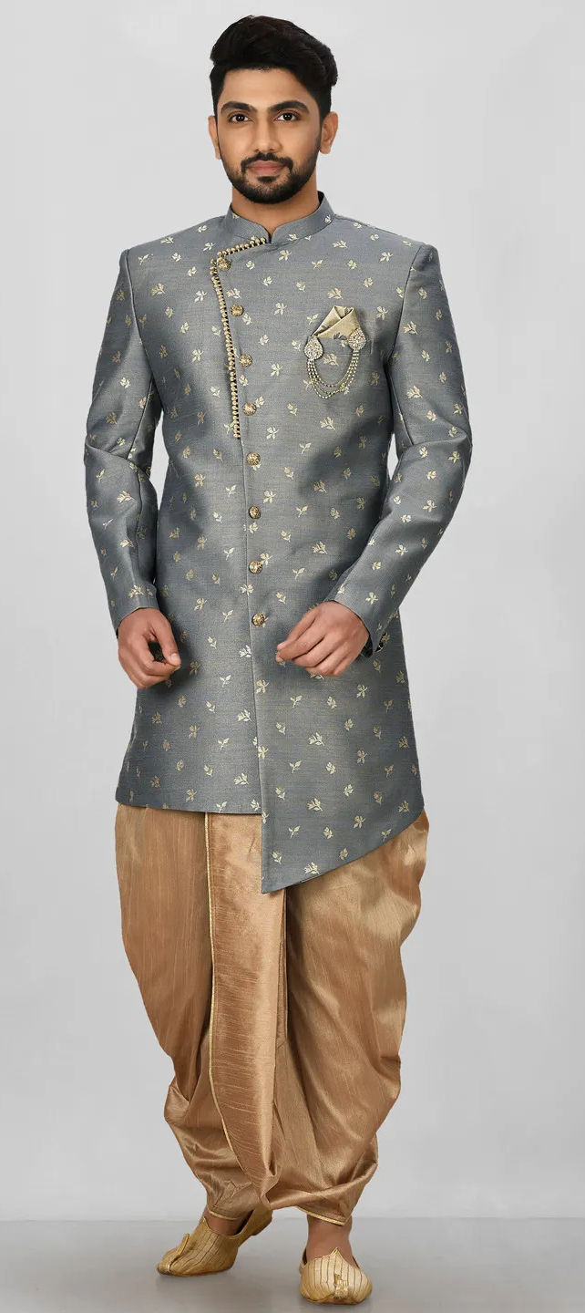 Party Wear, Wedding Black and Grey color Jacquard fabric Dhoti Kurta ...