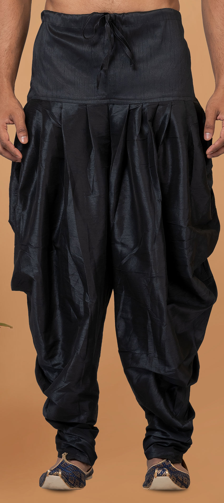 Festive Black and Grey color Dupion Silk fabric Dhoti : 1908093