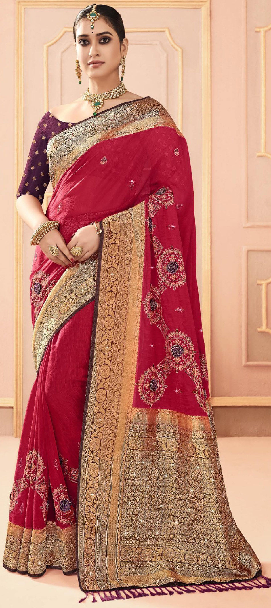 Bridal, Reception, Wedding Red and Maroon color Art Silk, Silk fabric ...