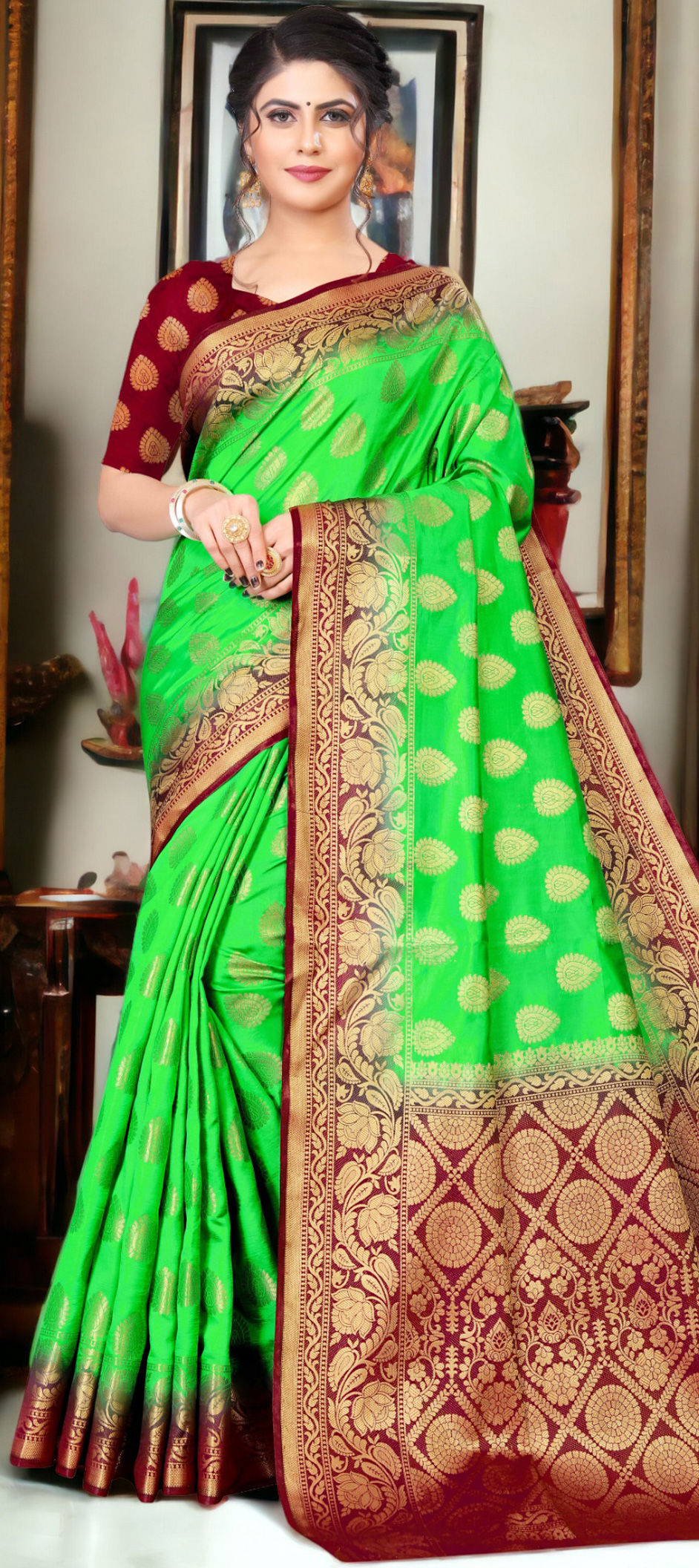 Festive, Traditional Green color Banarasi Silk, Silk fabric Saree : 1909782